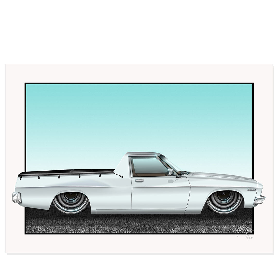 HQ Holden Belmont Ute White Auto Art Man Cave Print – Geltchy