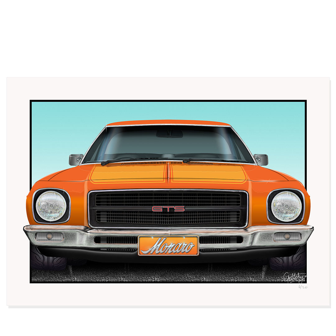 Holden HQ Monaro GTS Orange Auto Art Man Cave Artwork – Geltchy