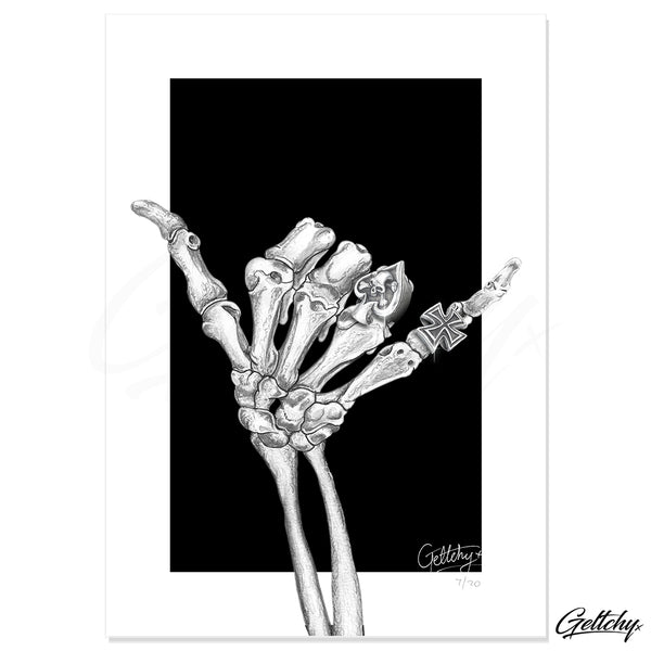 HANGLOOSE Aloha Skeleton Shaka Hand Tattoo Art Man Cave Artwork Print ...
